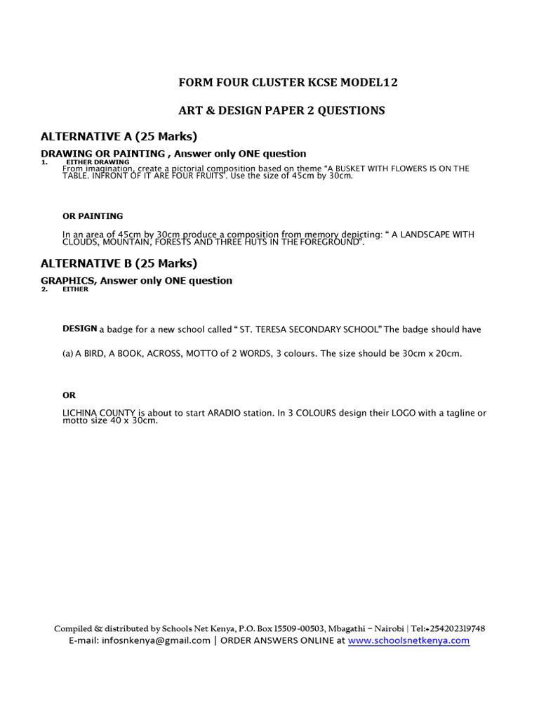 Art And Design Paper 2 Kcse Cluster Tests 12 Pdf