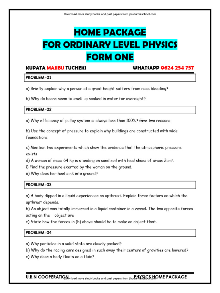 f1 Physics Home Package Qns | PDF | Buoyancy | Force