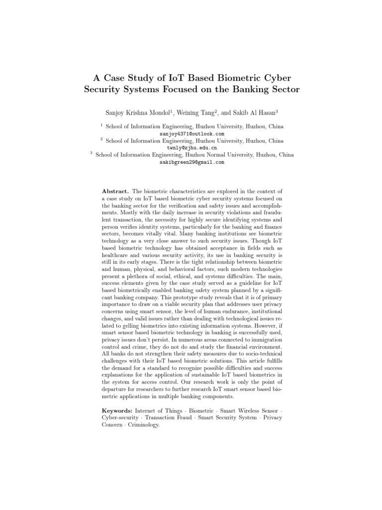 IoT Biometric Security in Banking | PDF | Biometrics | Computer Security