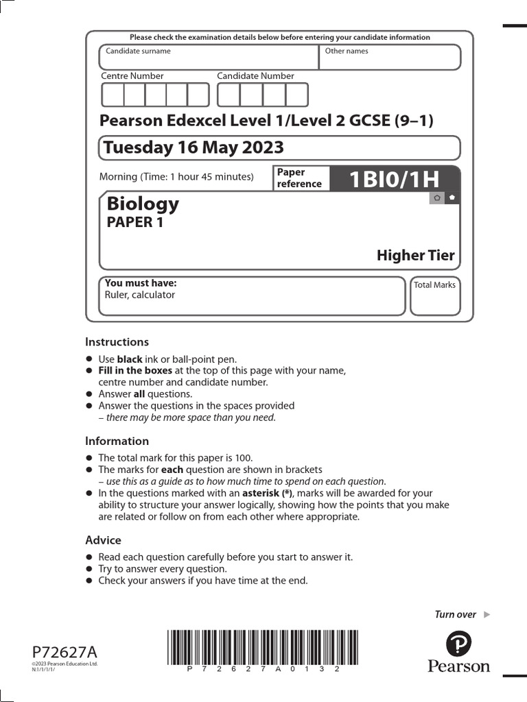 June 2023 QP - Paper 1 (H) Edexcel Biology GCS | PDF | Grafting | Apple