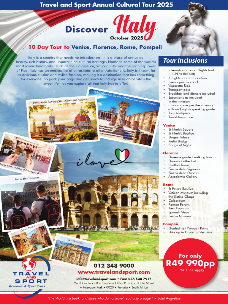 TS Annual Cultural Tour Italy 2025 Brochure | PDF | Rome | Florence