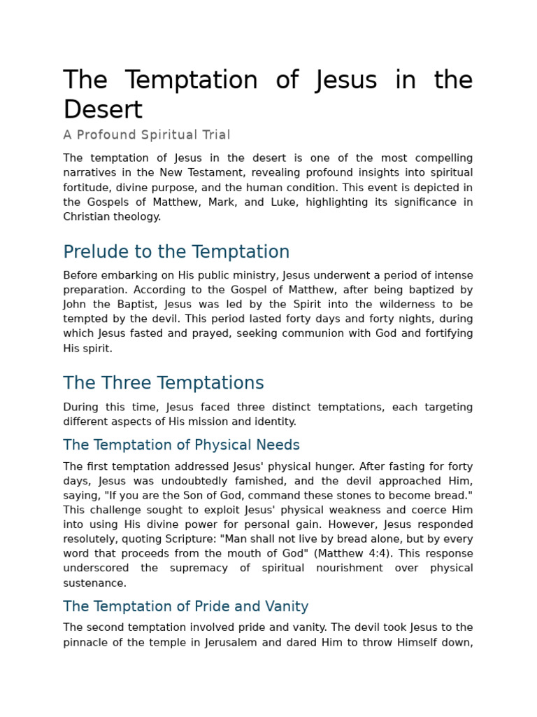 REFLECTION 1 - The Temptation of Jesus in The Desert | PDF | Jesus ...