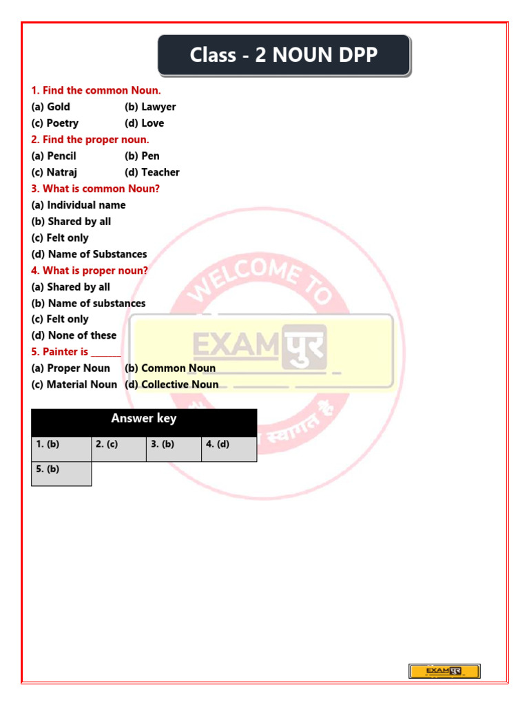 Class 2 Noun Worksheet Answers | PDF