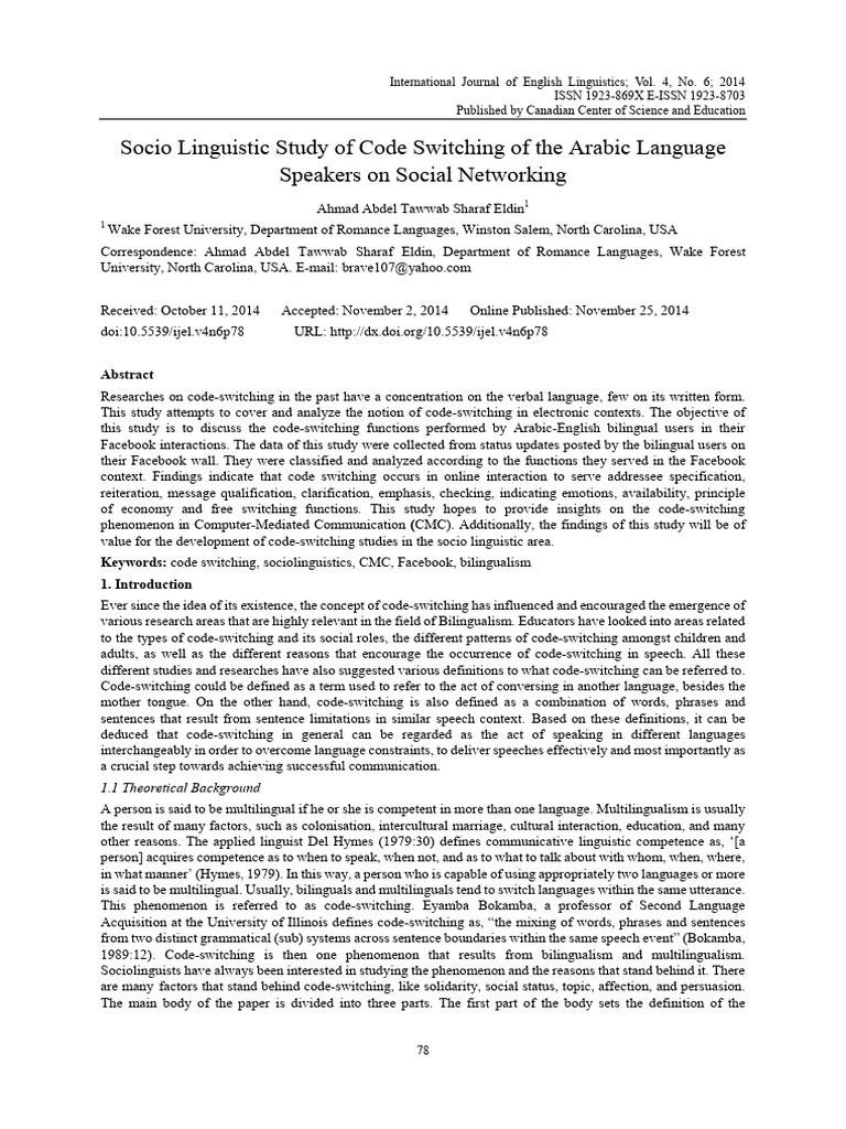 Socio Linguistic Study of Code Switching of The Arabic Language ...