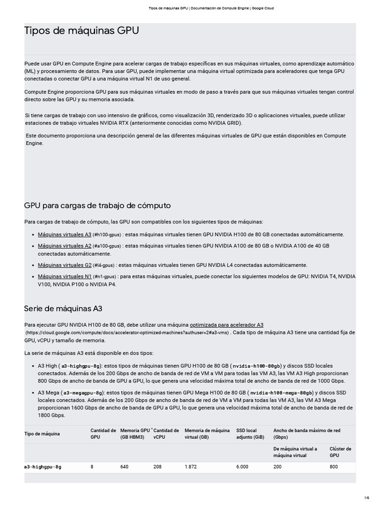Tipos de máquinas GPU _ Documentación de Compute Engine _ Google Cloud | PDF | Unidad de ...
