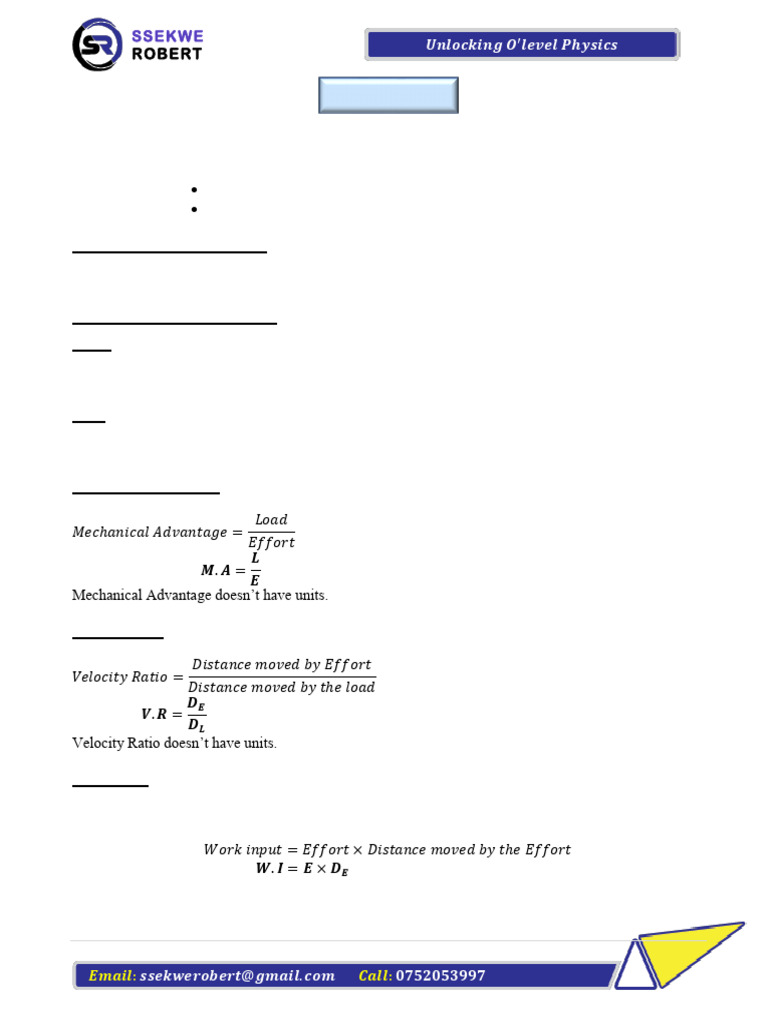 Physics o,Level Notes | PDF | Lever | Machines