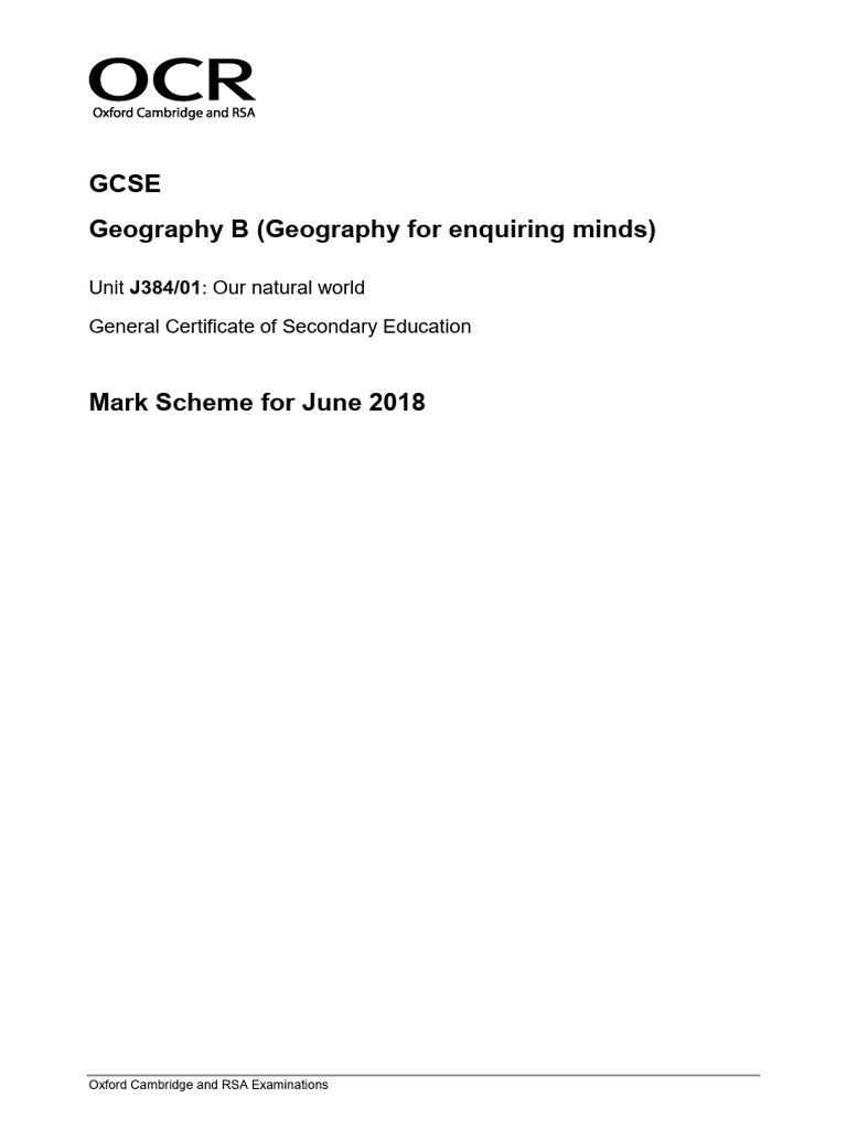 OCR B Geography Paper 1 Mark Scheme | PDF | Soil | Climate Change