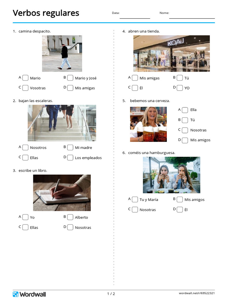 Verbos Regulares Questionário | PDF