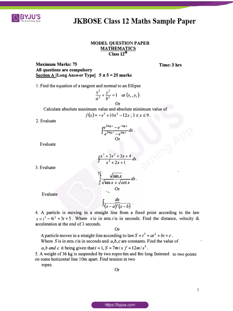 JKBOSE Class 12 Maths Sample Paper 2 | PDF | Physical Phenomena | Mechanical Engineering