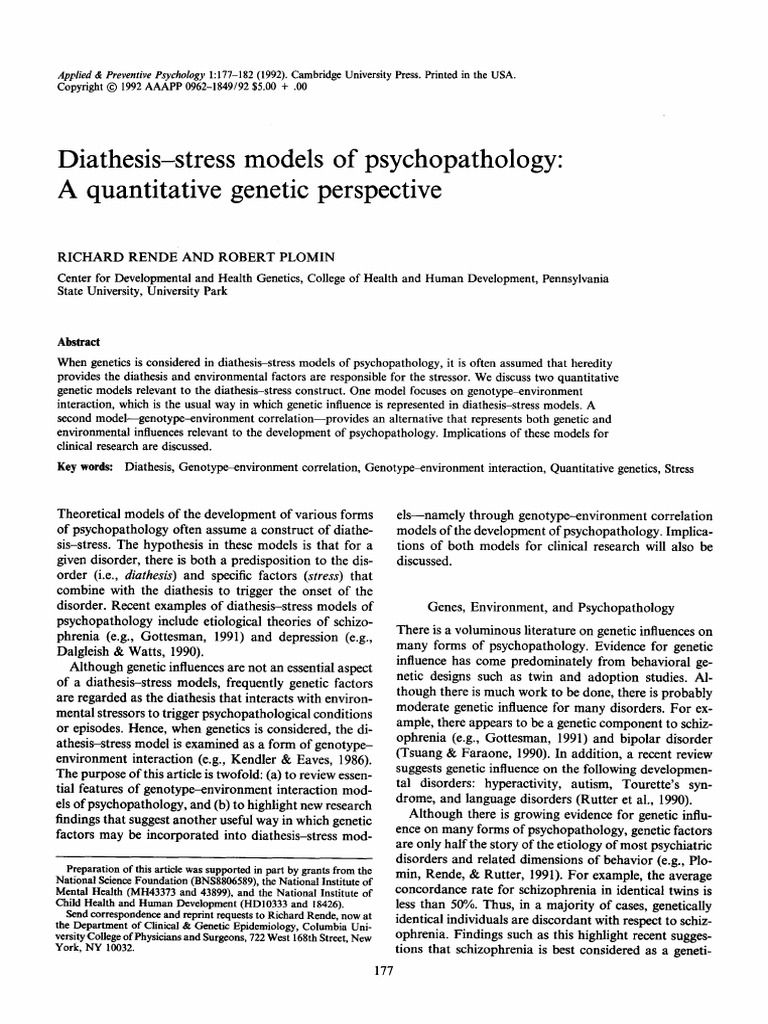 Diasthesis and Genetic Perspective | PDF | Abnormal Psychology | Mental ...