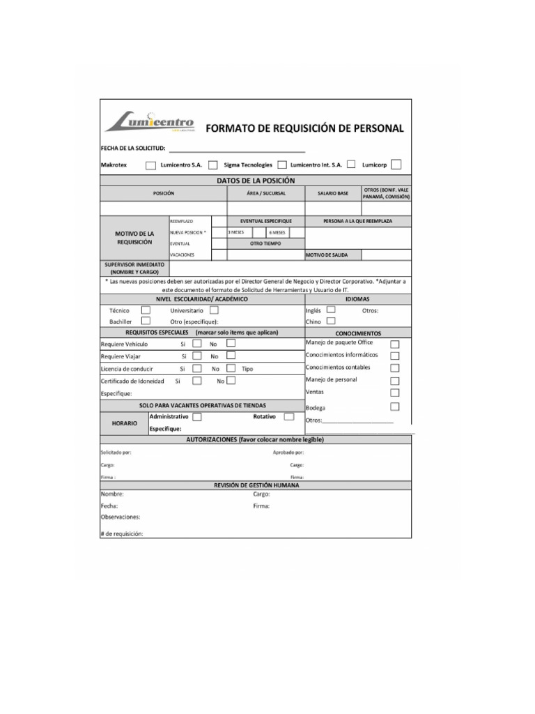 Formato de requisición de personal | PDF