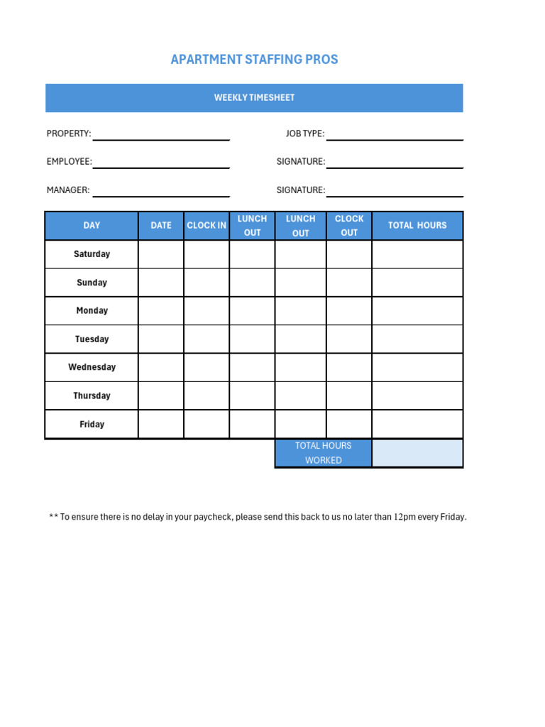 Weekly Timesheet Template for Employees | PDF