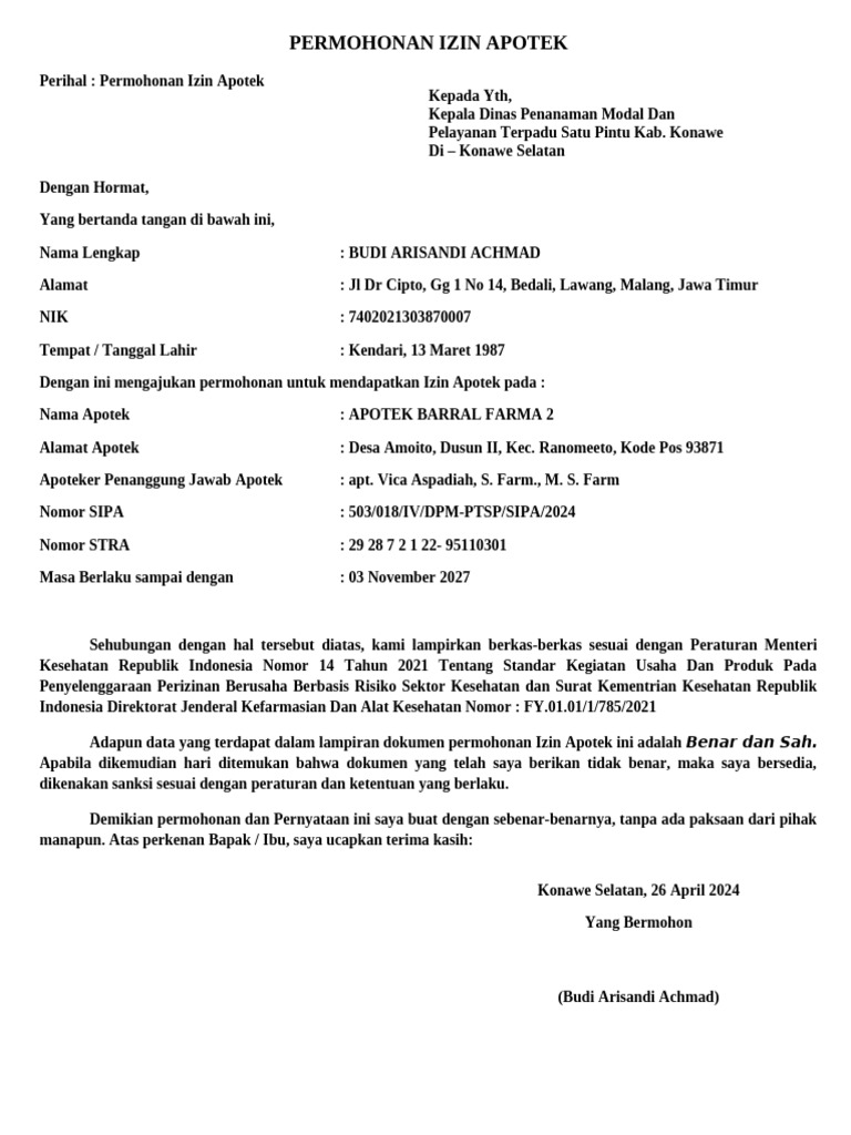 Permohonan Izin Apotek | PDF