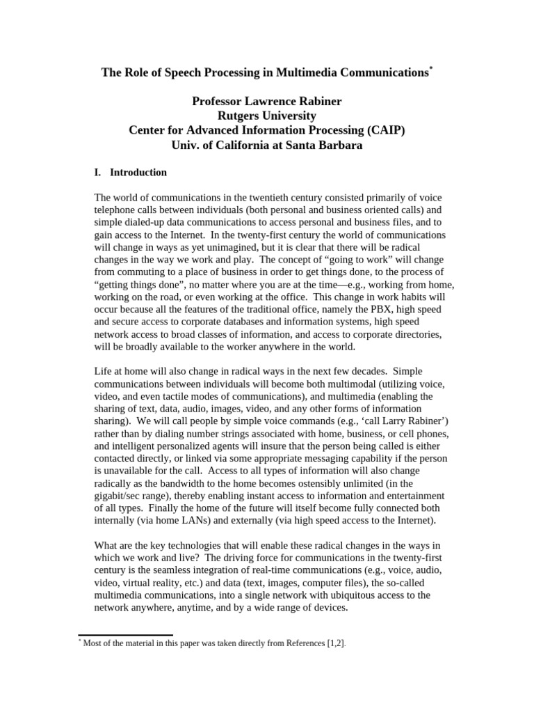 Speech Processing in Multimedia Communications | PDF | Speech Synthesis ...