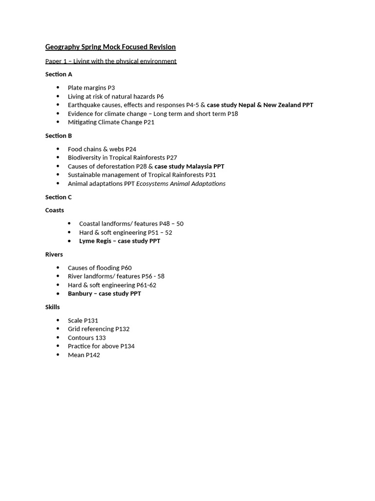 Geography Paper 1 Mock Revision Guide | PDF
