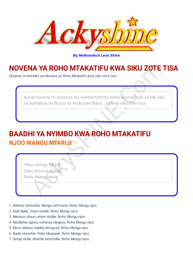 NOVENA YA ROHO MTAKATIFU KWA SIKU ZOTE TISA - AckySHINE | PDF