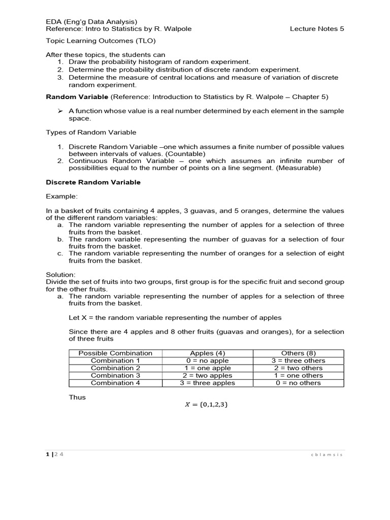 Lec 5 - Discrete Random Variables | PDF | Probability Distribution | Random Variable