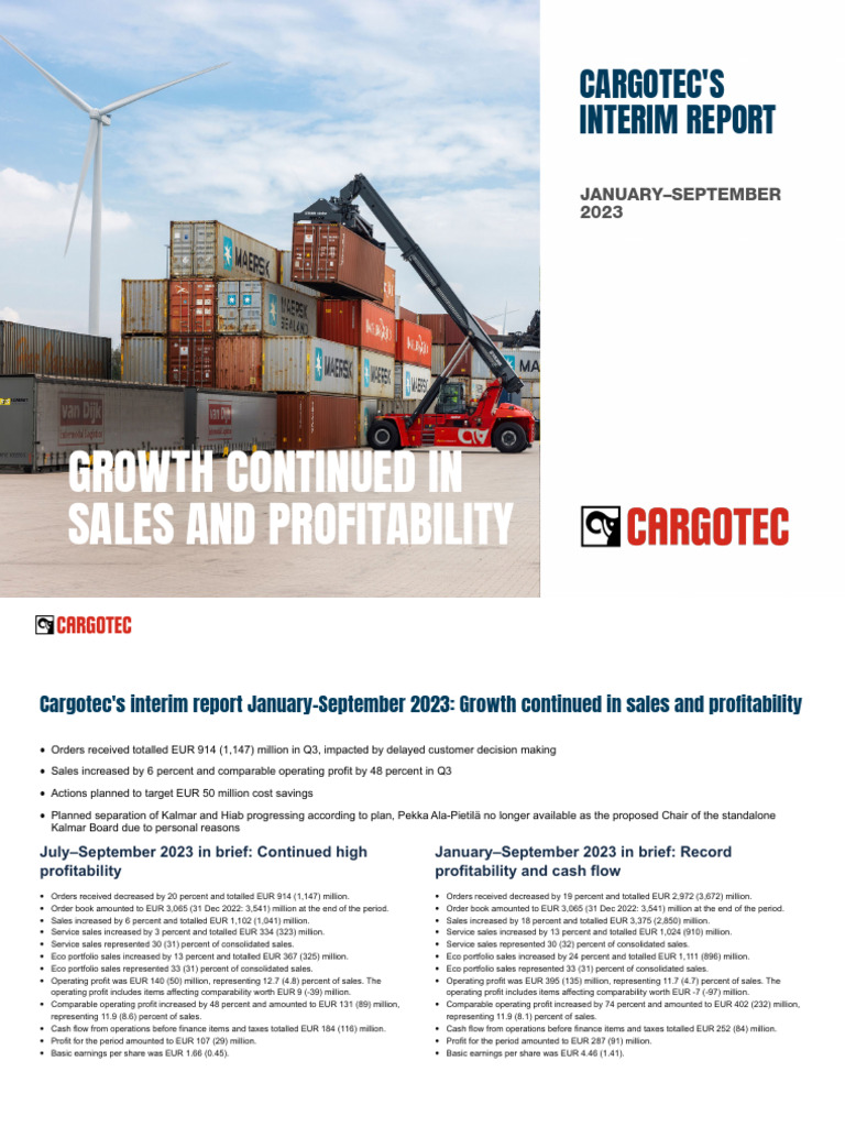 Cargotec q3 Interim Report 2023 en | PDF | Inflation | Economies