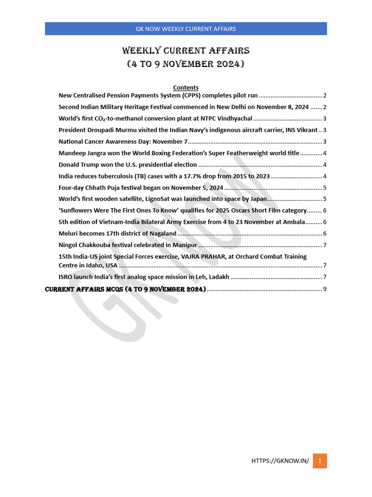 Weekly 4 To 9 Oct Current Affairs (English) | PDF