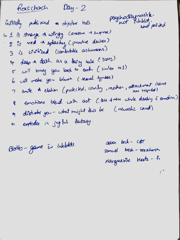 Rorschach Workshop Notes | PDF