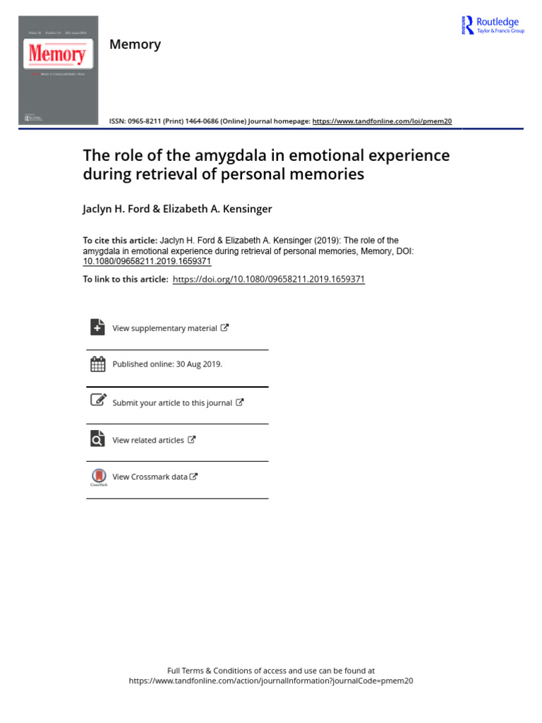 The Role of The Amygdala in Emotional Experience During Retrieval of ...