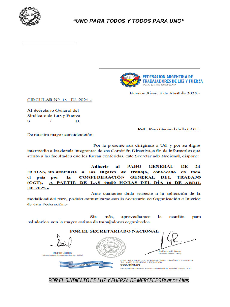 Adhesión al Paro General de CGT 2025 | PDF