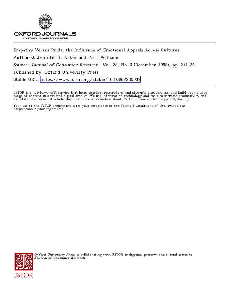 Aaker EmpathyVersusPride 1998 | PDF | Emotions | Attitude (Psychology)
