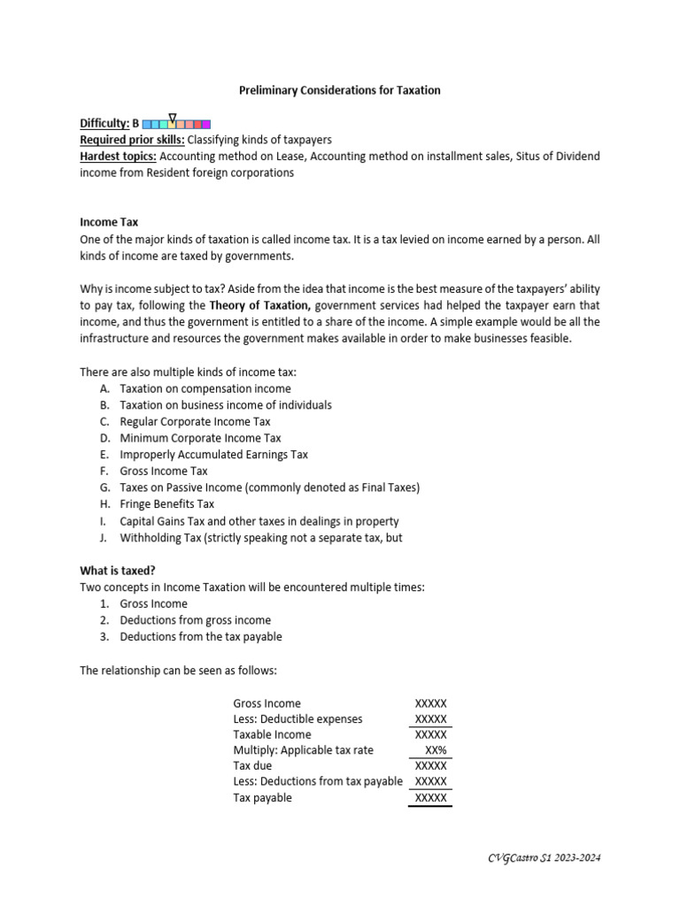 Preliminary Considerations For Taxation | PDF | Taxes | Tax Deduction