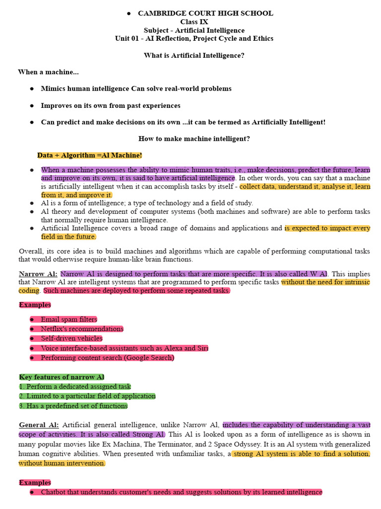 UNIT 01-AI Reflection, Project Cycle and Ethics 2 | PDF | Artificial ...