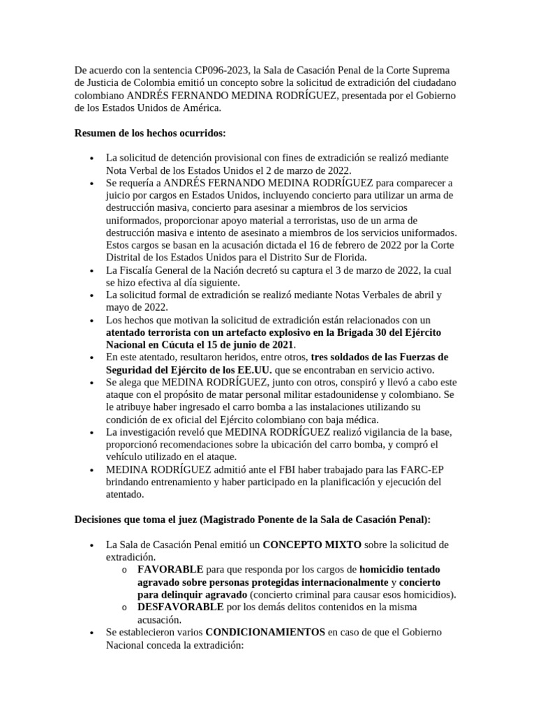 Resumen Sentencia CP096 | PDF | Homicidio | Cadena perpetua