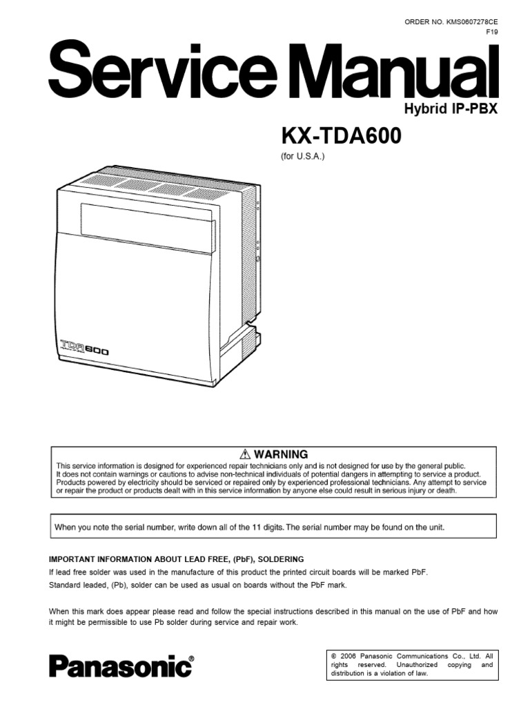 KX-TDA600 Hybrid IP-PBX Service Guide | PDF | Power Supply | Input/Output