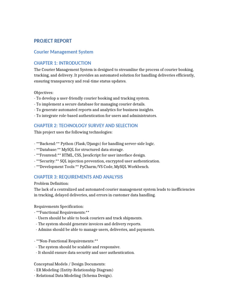 Courier Management Project Report | PDF | Databases | My Sql