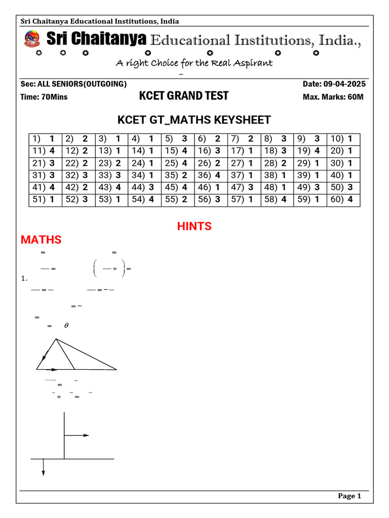 09-04-2024 - All Seniors - Kcet Gt-5 (On Total Syllabus) - Maths - Key ...