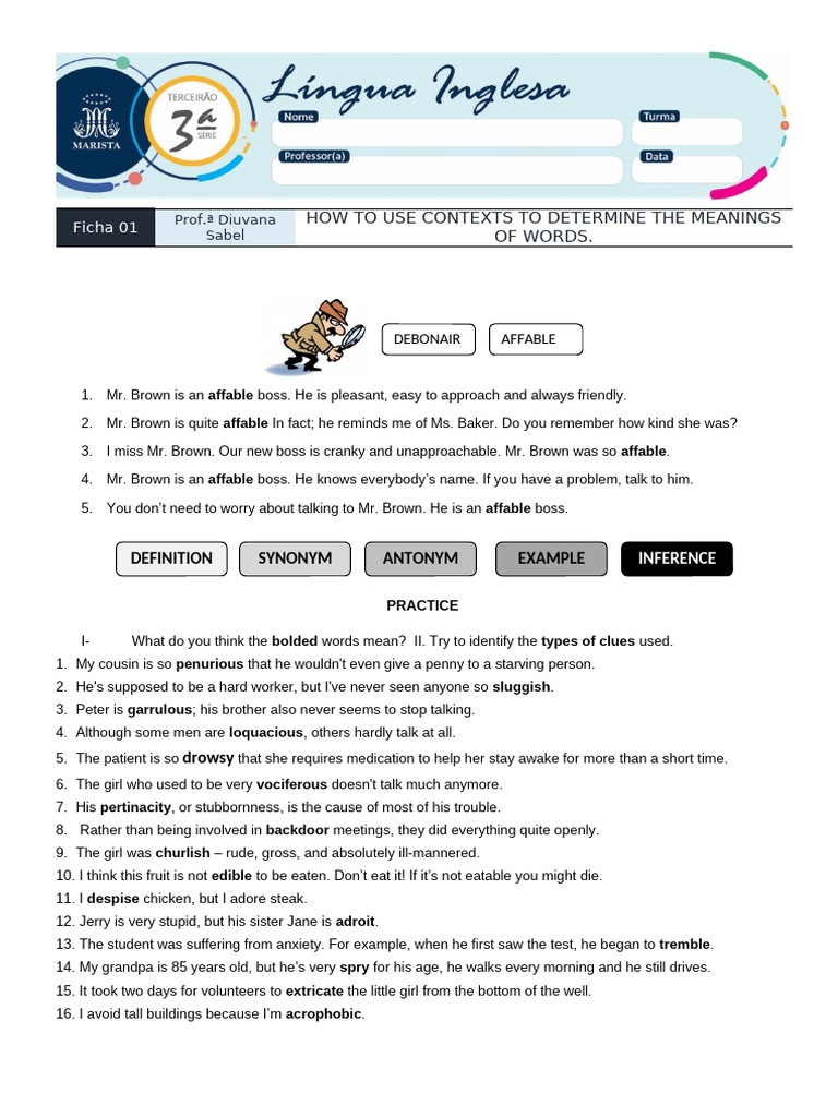 Using Context Clues for Vocabulary Skills | PDF
