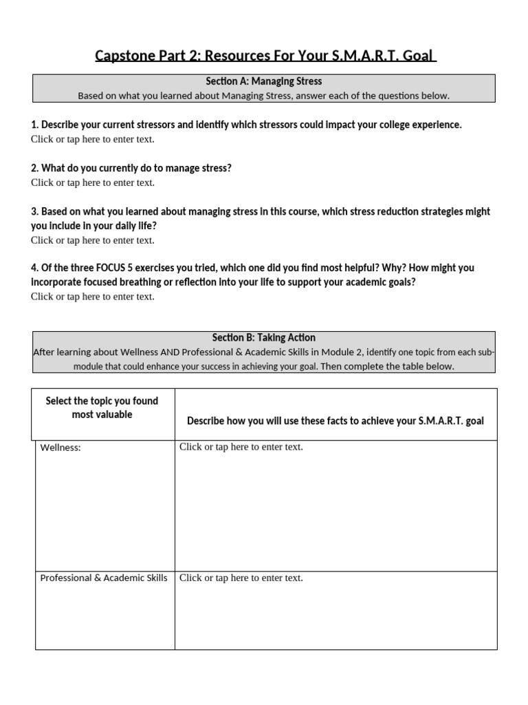 Capstone Part 2 Resourcesfor Your SMARTGoal | PDF