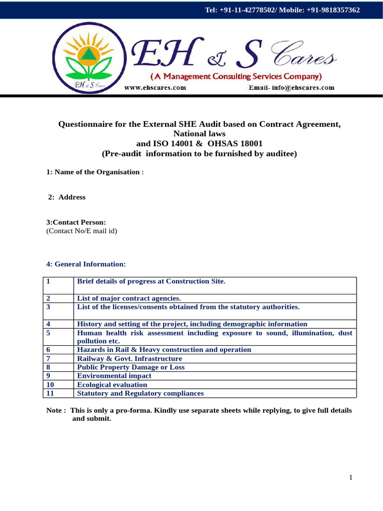 2H Questionnaire As Per 11.4 | PDF | Emergency Management | Loader (Equipment)