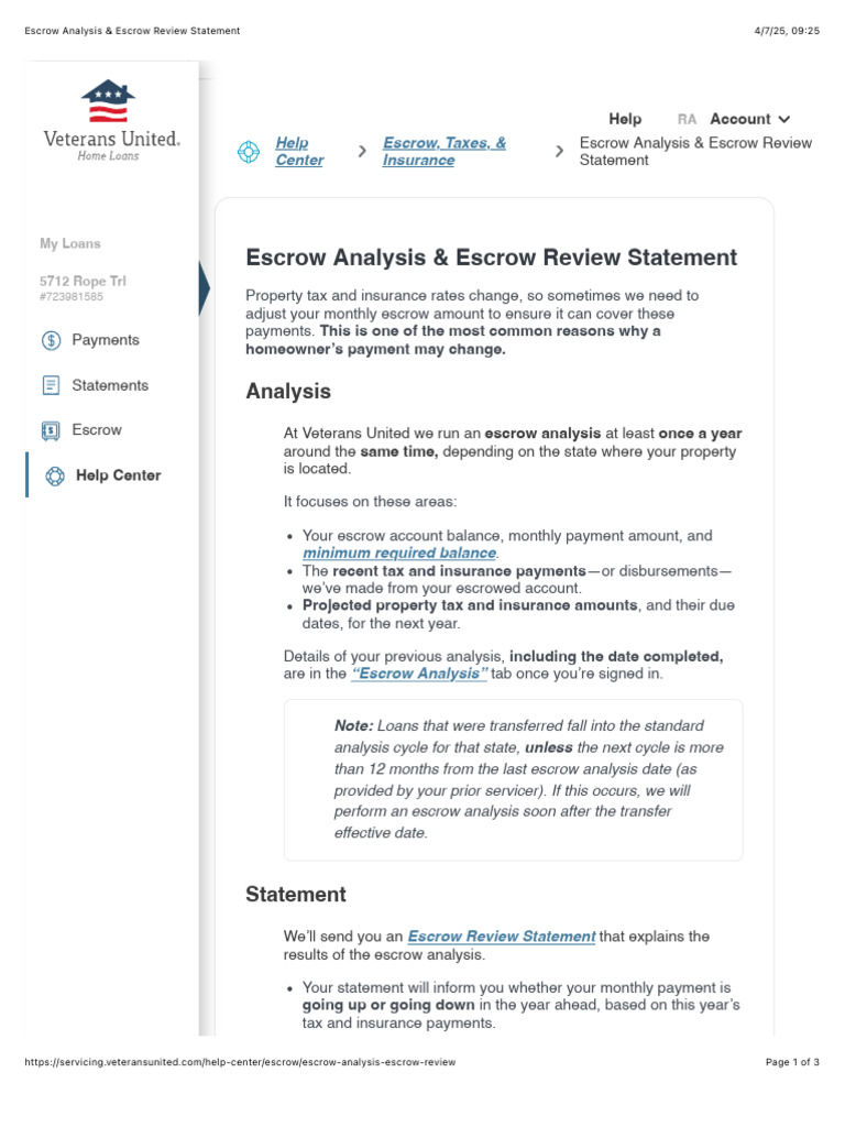 Escrow Analysis and Review Statement | PDF | Insurance | Personal Finance