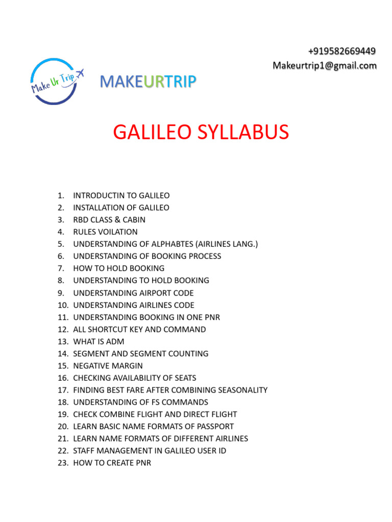 Galileo Air Ticketing Course Syllabus | PDF