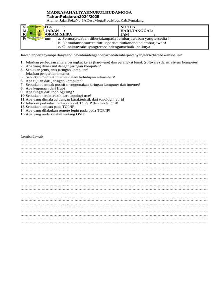 Soal Ats Tik Kelas 11 Ipa | PDF