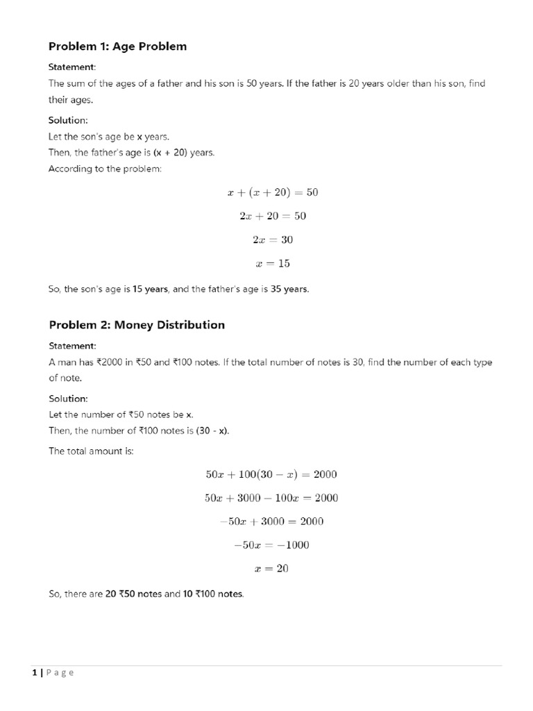 Age Problems (Linear Equations) | PDF