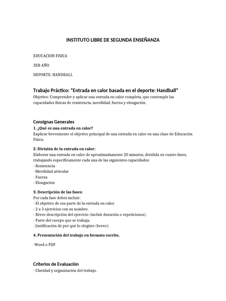 tp entrada en calor handball | PDF