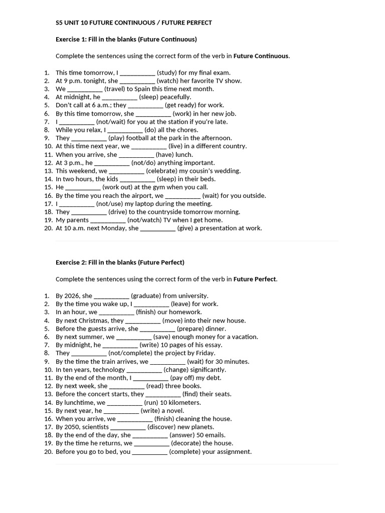 S5 Unit 10 Future Continuous | PDF