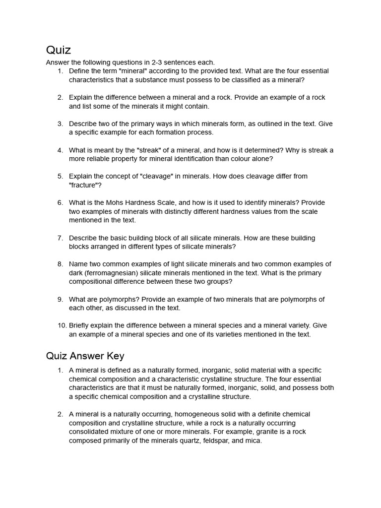 Chapter 2_ Minerals Study Guide | PDF | Minerals | Crystal