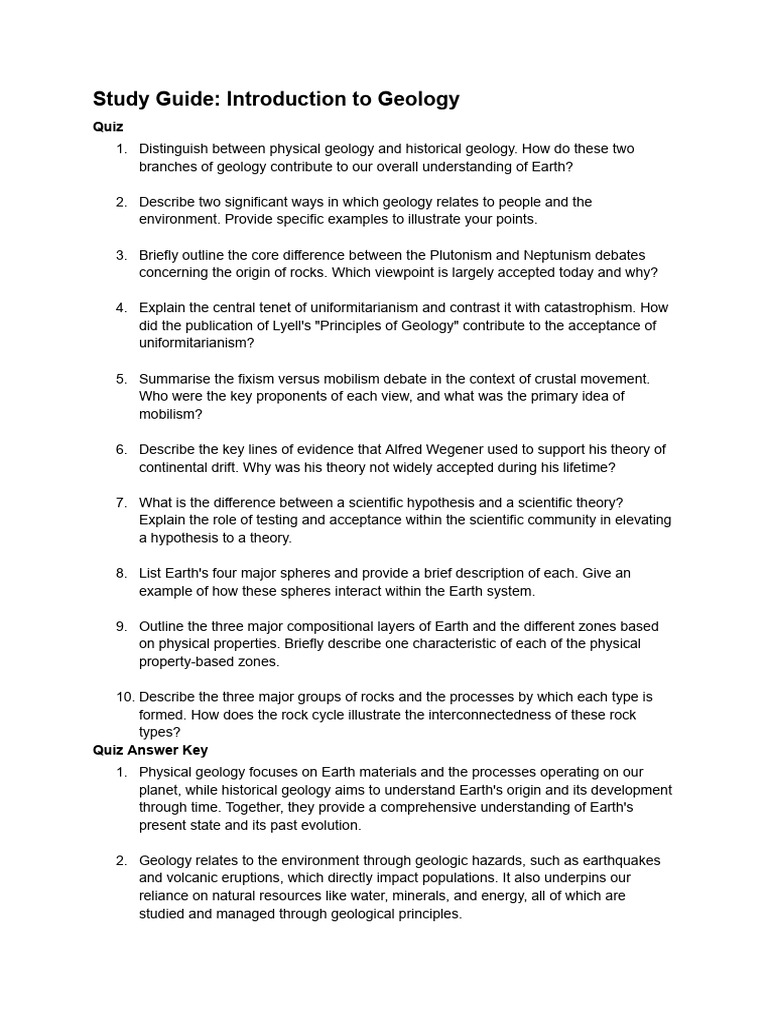 Study Guide - Introduction To Geology | PDF | Rock (Geology) | Earth Sciences