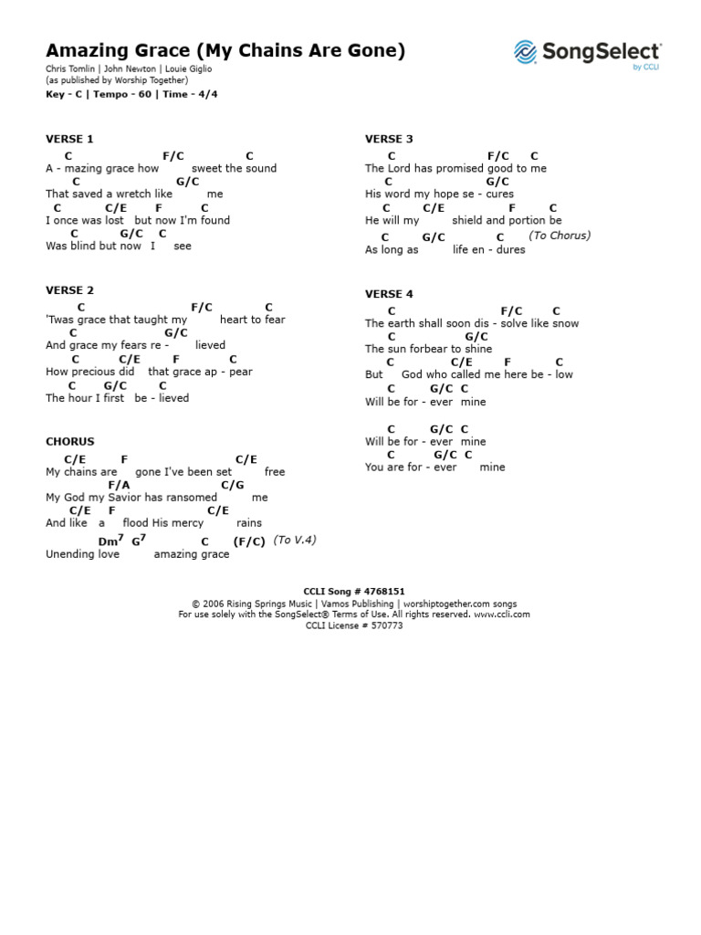 Amazing Grace (My Chains Are Gone) - Chords-C | PDF | Amazing Grace