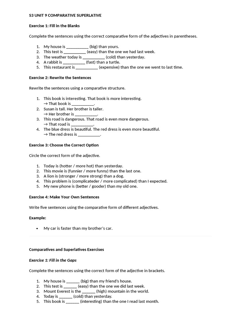 s3 Unit 9 Comparative Superlative | PDF | Grammar