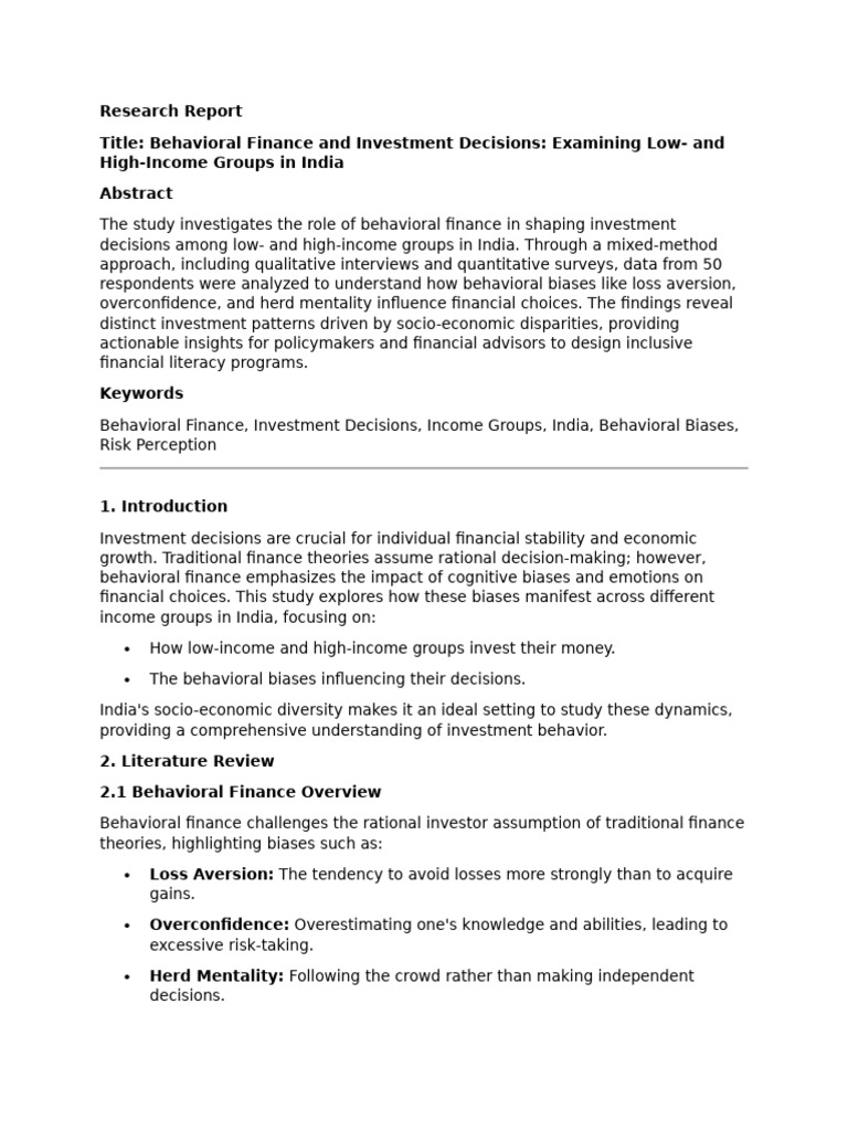 Research Report BRM (Refined Version) | PDF | Behavioral Economics | Investing