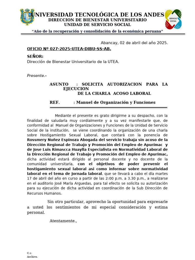 27_SOLICITA_AUTORIZACION_DE_CHARLA[1] - UTEA | PDF