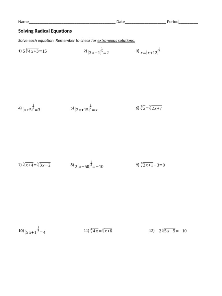 A3-Solve Radical Equations | PDF