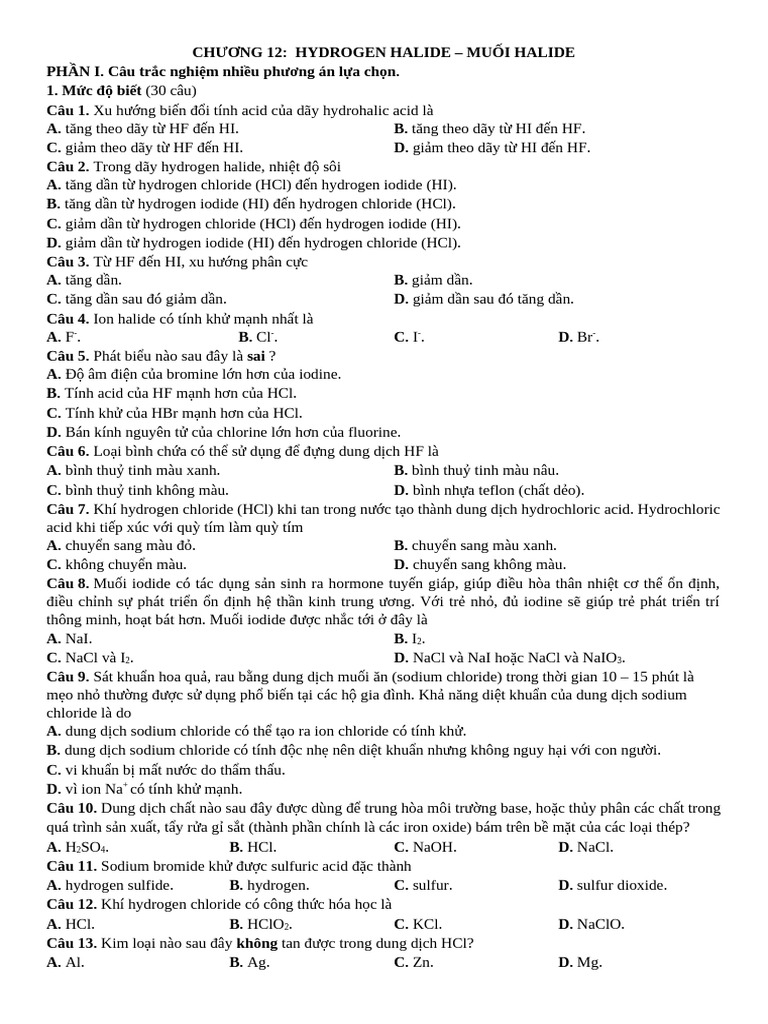 HYDROGEN HALIDE - MUỐI HALIDE - HS | PDF